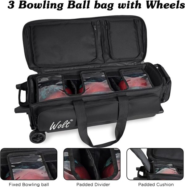 WOLT |3 Ball Bowling Bags with Wheels,3 Ball Bowling Bag with Separate ...