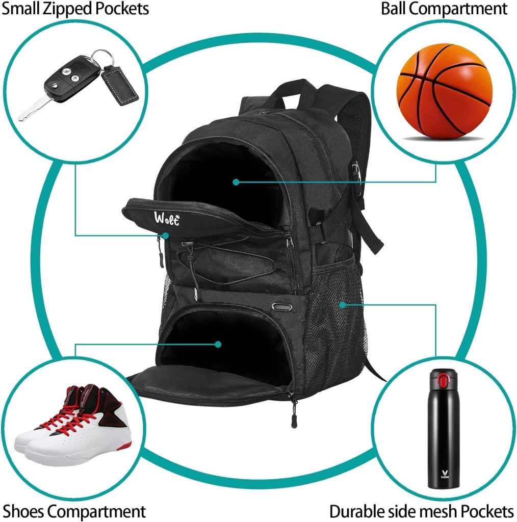 WOLT | Basketball Backpack Large Sports Bag with Separate Ball Holder ...