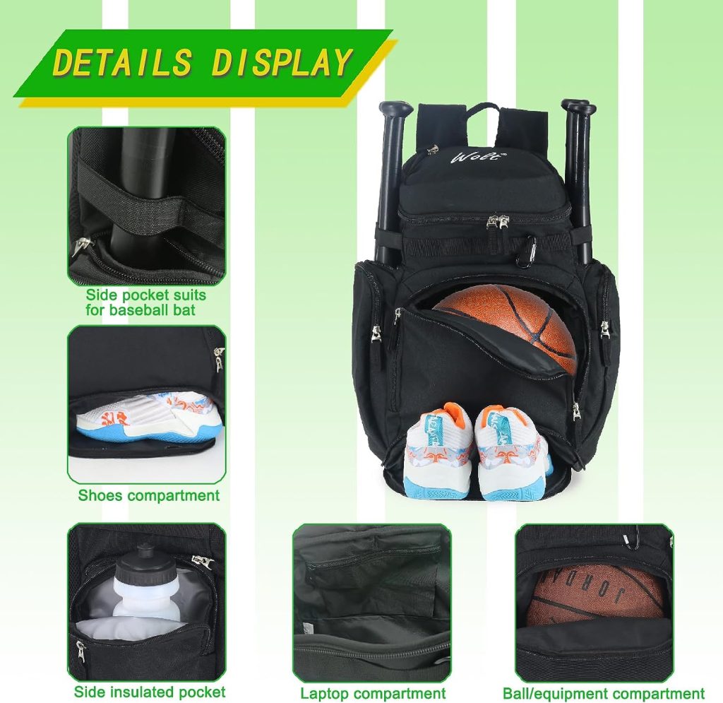 WOLT | Basketball Backpack Bag with Separate Ball Compartment and Shoes ...
